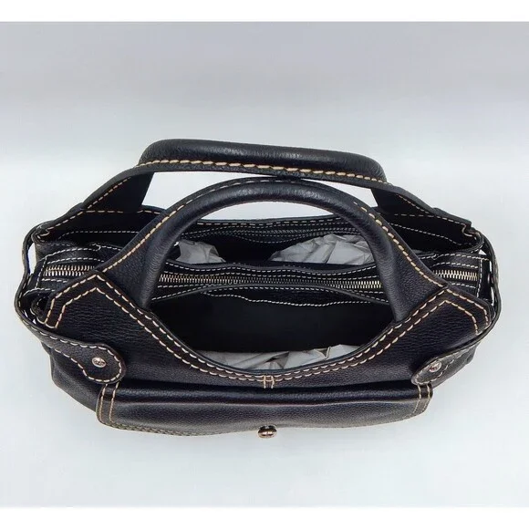 Tod's Shoulder Bag Black Baguette Purse Pebble Leather Button Front Pocket